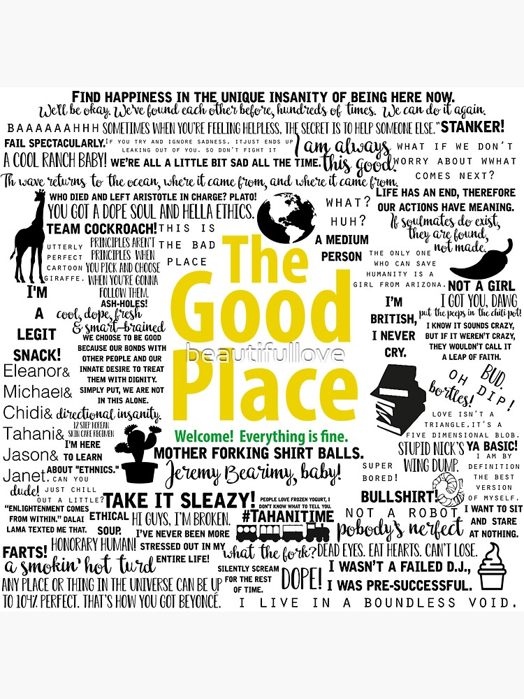 "The Good Place Memorable Quotes Black Font" Sticker for Sale by ...