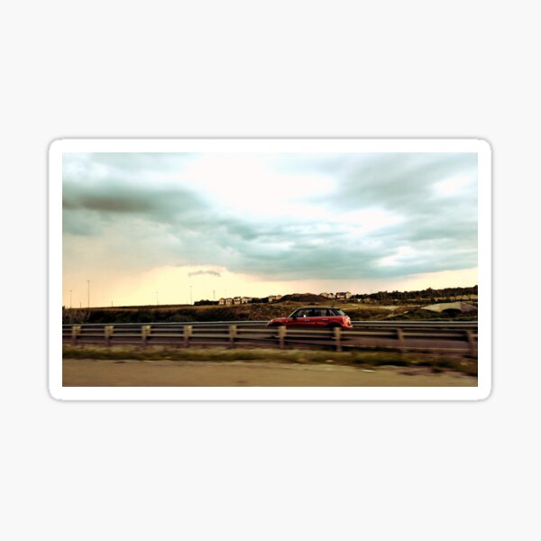 "Beautiful Speeding Red Car Landscape in highway" Sticker for Sale by ...