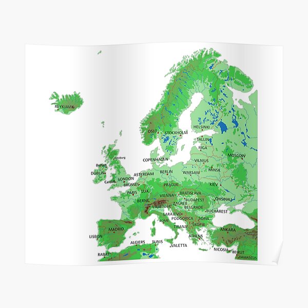 "EUROPE detailed physical map topographic map of EUROPE with Country ...