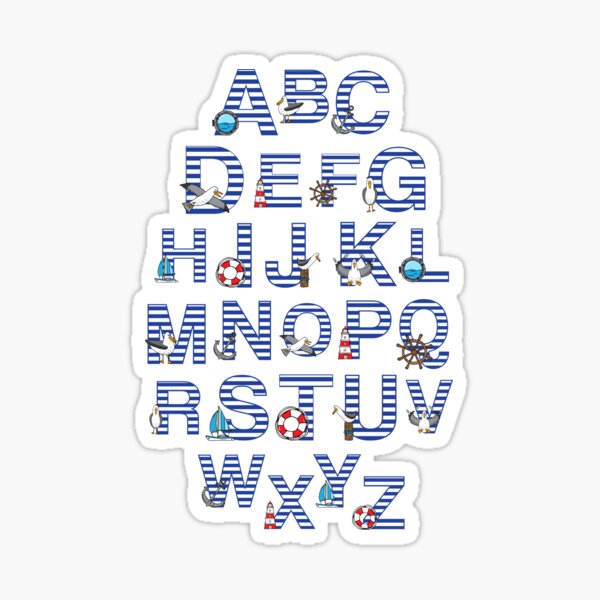 "Nautical Alphabet with Seagulls Anchors and Ships" Sticker for Sale by ...