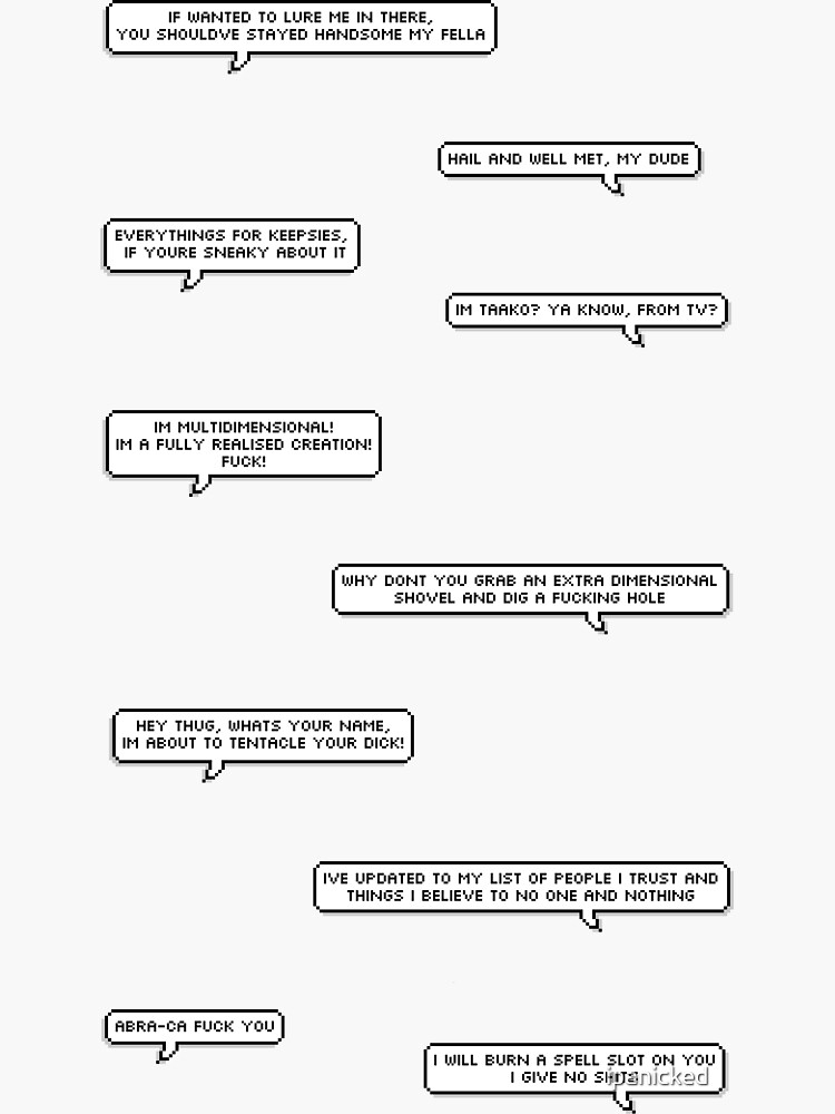 "Taako quotes. " Sticker for Sale by ipanicked | Redbubble