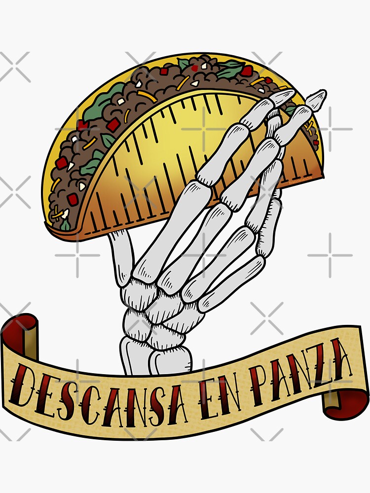"Funny Latino Skeleton Hand Taco Tattoo Inspired" Sticker for Sale by ...