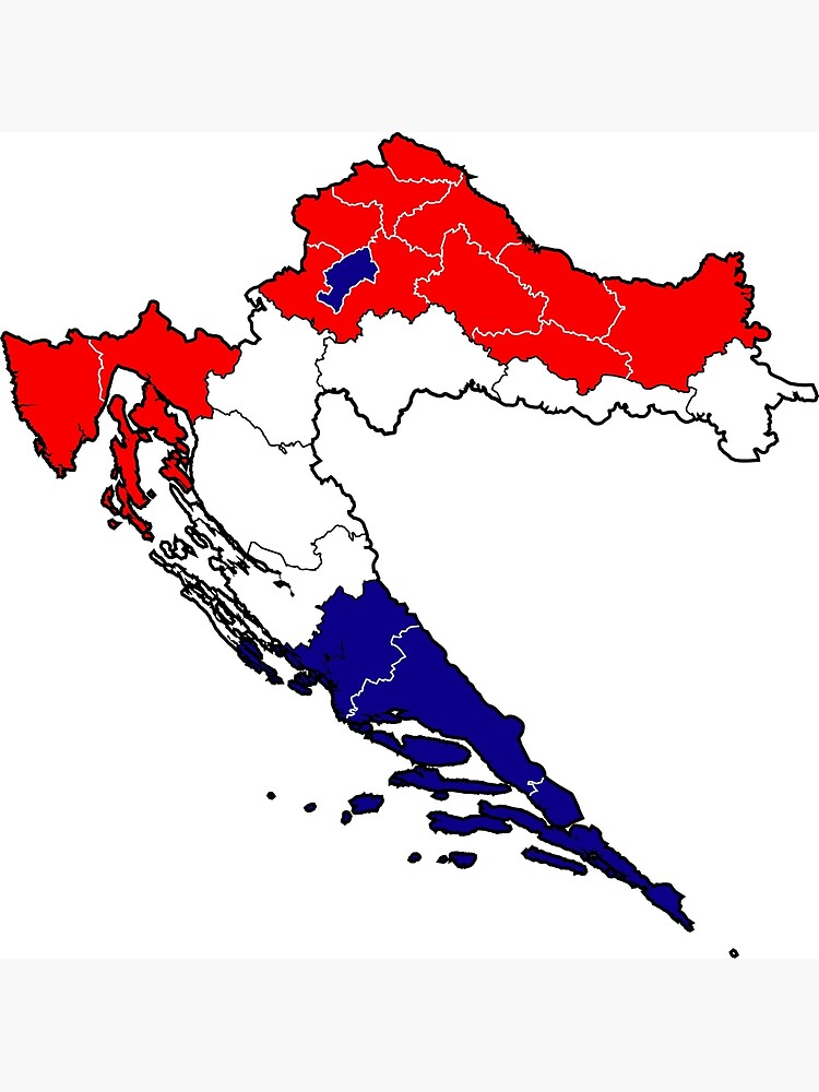 "Hi-res map of Croatia with all provinces in full color." Art Print by ...
