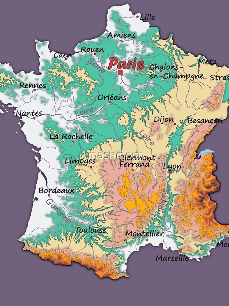 "map of FRANCE with relief topographic map of FRANCE with Major cities ...