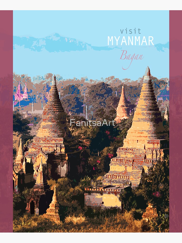 "Travel Posters_Visit Bagan_Myanmar." Sticker by FanitsaArt | Redbubble