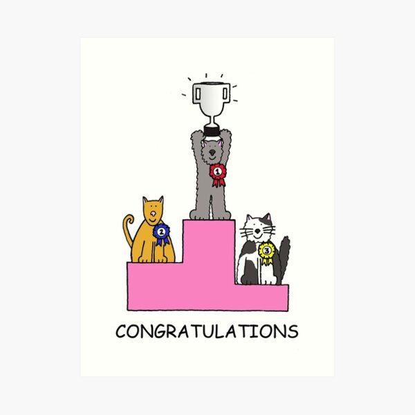 "Congratulations Cat Show Success Cartoon, Cats with a Trophy" Art ...
