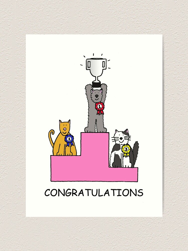 "Congratulations Cat Show Success Cartoon, Cats with a Trophy" Art ...
