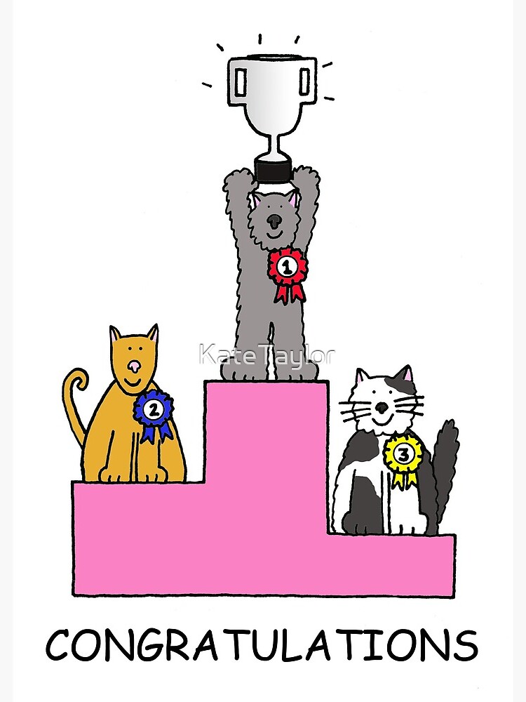 "Congratulations Cat Show Success Cartoon, Cats with a Trophy" Art ...