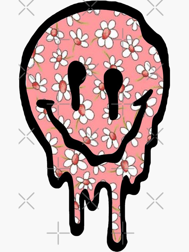 "Floral Drippy Smiley Face " Sticker by lolsammy910 | Redbubble