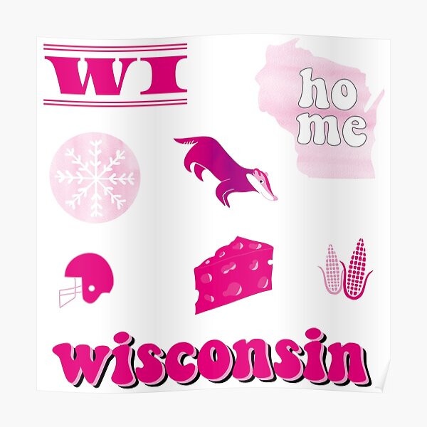 "Hot Pink Watercolor Wisconsin US State Pack" Poster by The-Goods ...