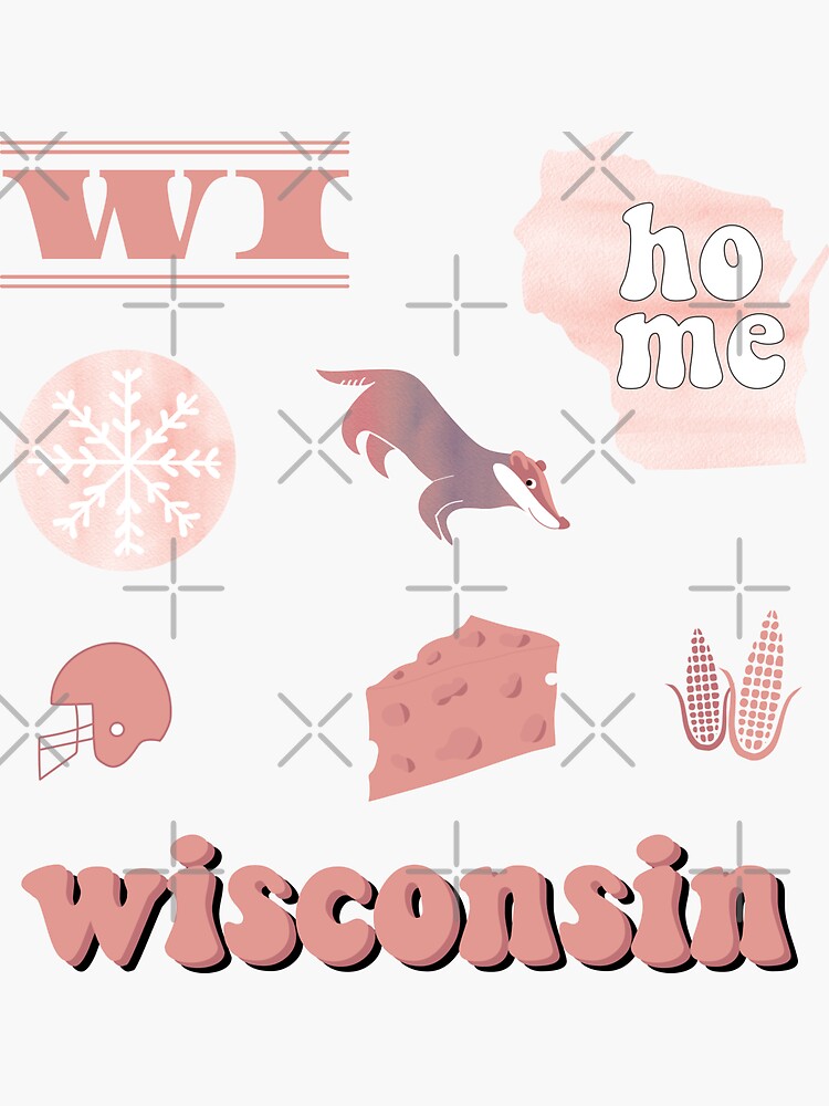 " Peach, Blush Pink Watercolor Wisconsin US State Pack" Sticker by The ...