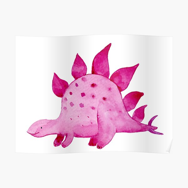 Póster «Dinosaurio rosa | Ilustración de niños acuarela» de ...