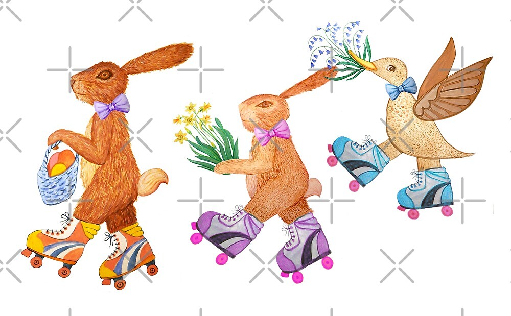 "Easter rabbit, Easter egg hunt wearing retro roller skates" by ...