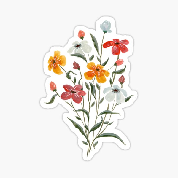 "Delicate Orange, Yellow, Red, Blue Grey Flower Branch" Sticker for ...