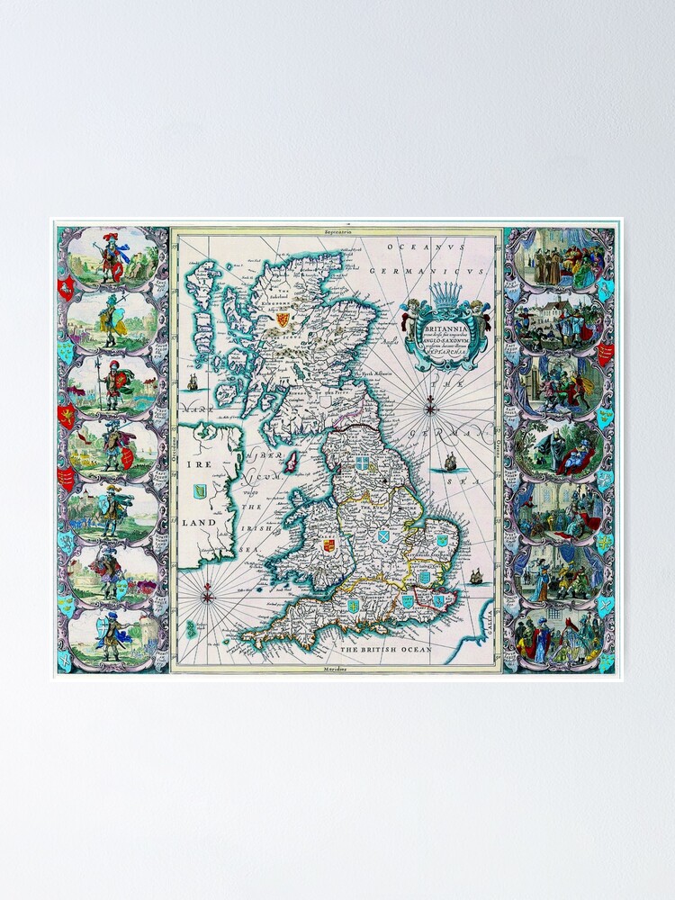 "Saxon Heptarchy Map - Jansson and Saxon 1600 - Ancient Worlds" Poster ...