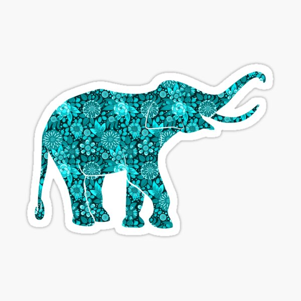 "Retro Flowers Cute Turquoise Blue Elephant" Sticker for Sale by ...