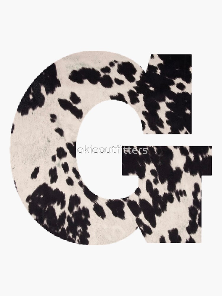 "cow print letter - G" Sticker for Sale by okieoutfitters | Redbubble