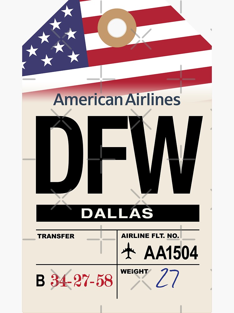 "Dallas-Fort Worth (DFW) Texas Airline Luggage Tag" Sticker for Sale by ...