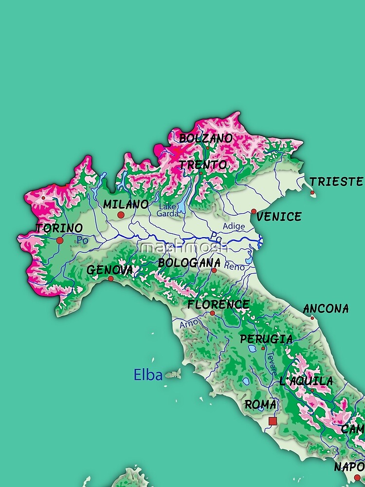 Blusa sin mangas «mapa de ITALIA con relieve mapa topográfico de ITALIA ...