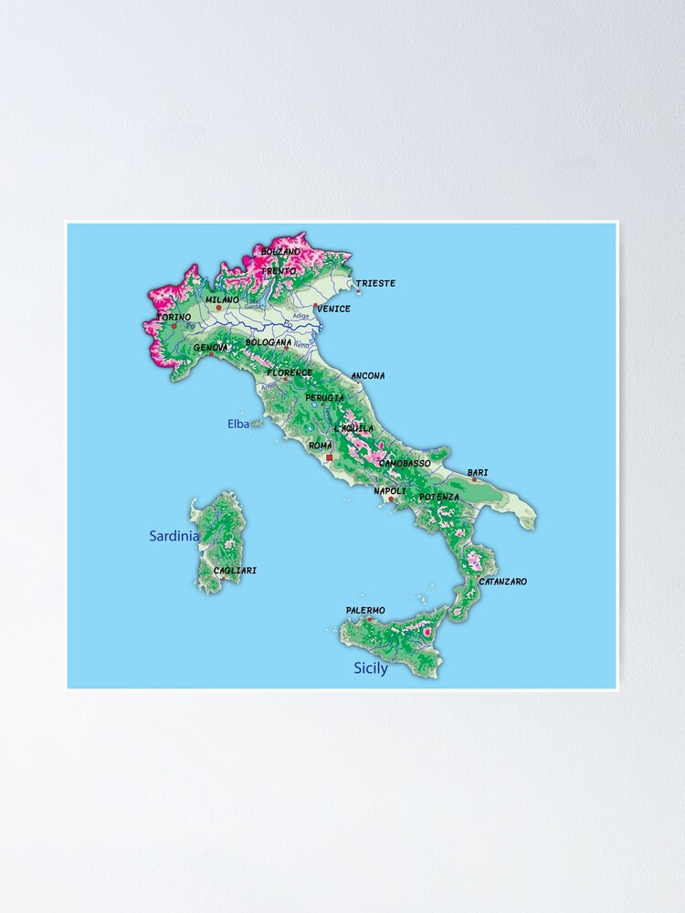 "ITALY detailed physical map topographic map of ITALY with Country ...