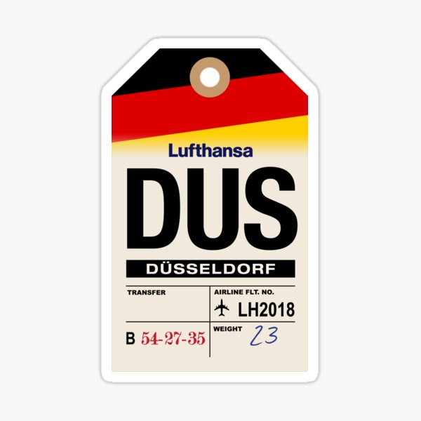 "Düsseldorf (DUS) Germany Airline Luggage Tag" Sticker for Sale by ...