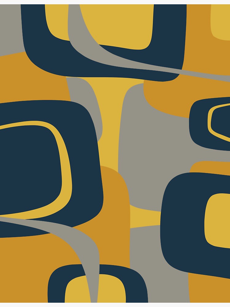 "Mid Century Modern Retro Abstract Pattern in Navy Blue, Mustard Yellow ...