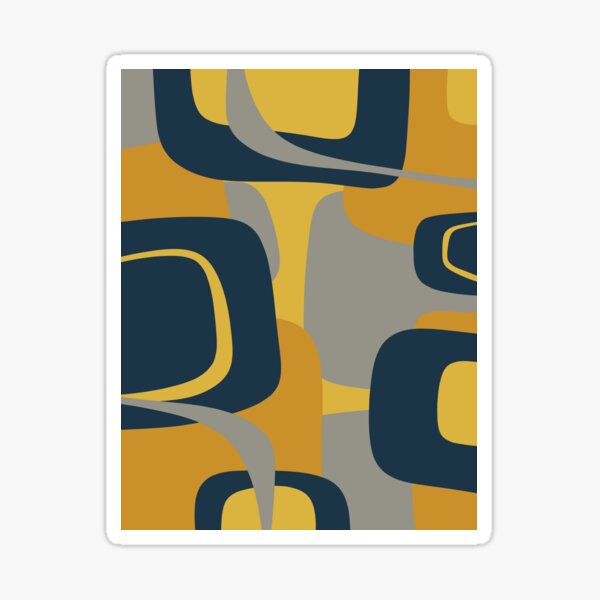 "Mid Century Modern Retro Abstract Pattern in Navy Blue, Mustard Yellow ...