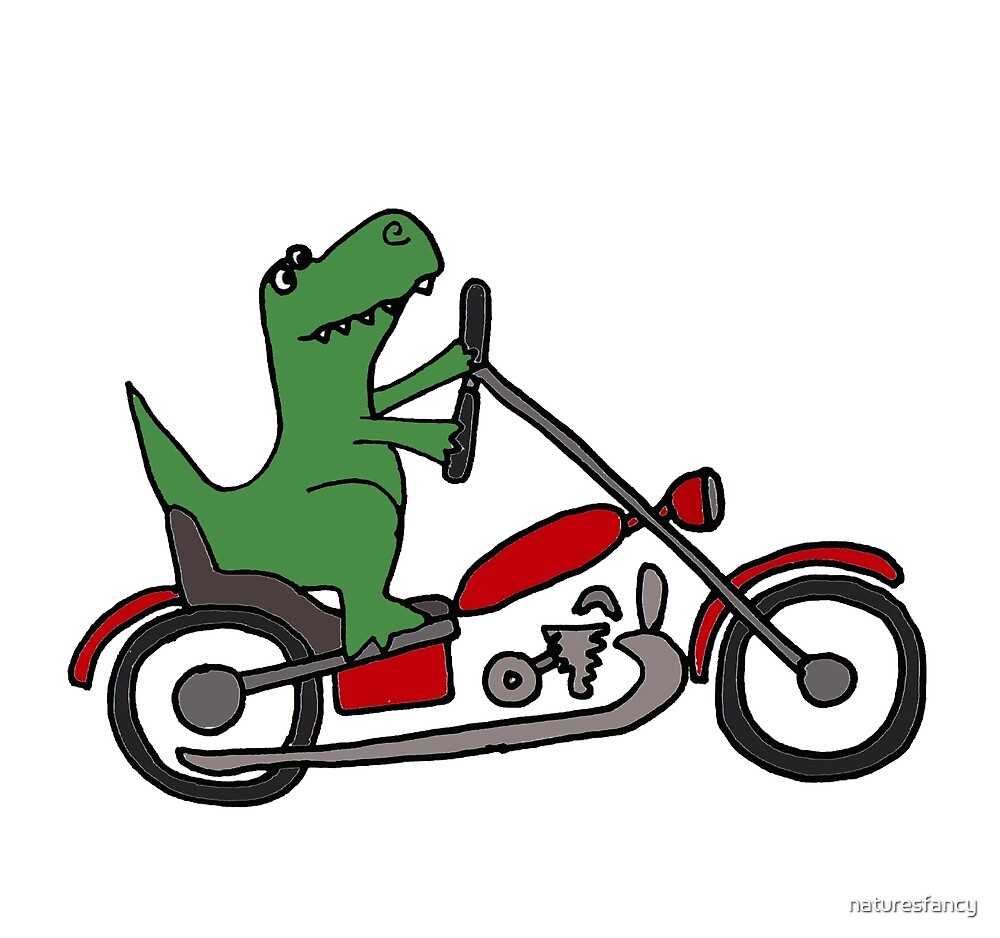"Cool Funny T-Rex Dinosaur Riding Red Motorcycle" by naturesfancy ...