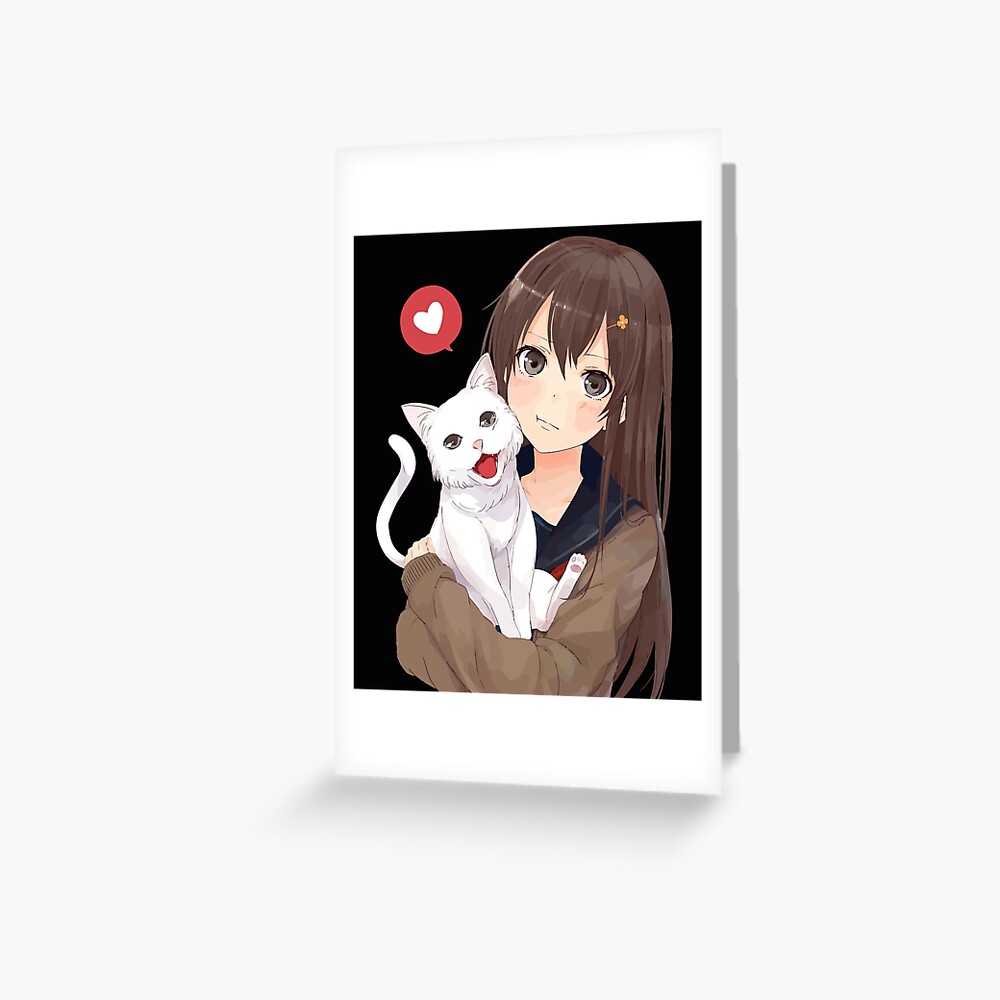 "Cute Anime Girl and Kitty Cat" Greeting Card for Sale by MurphyMurphy ...