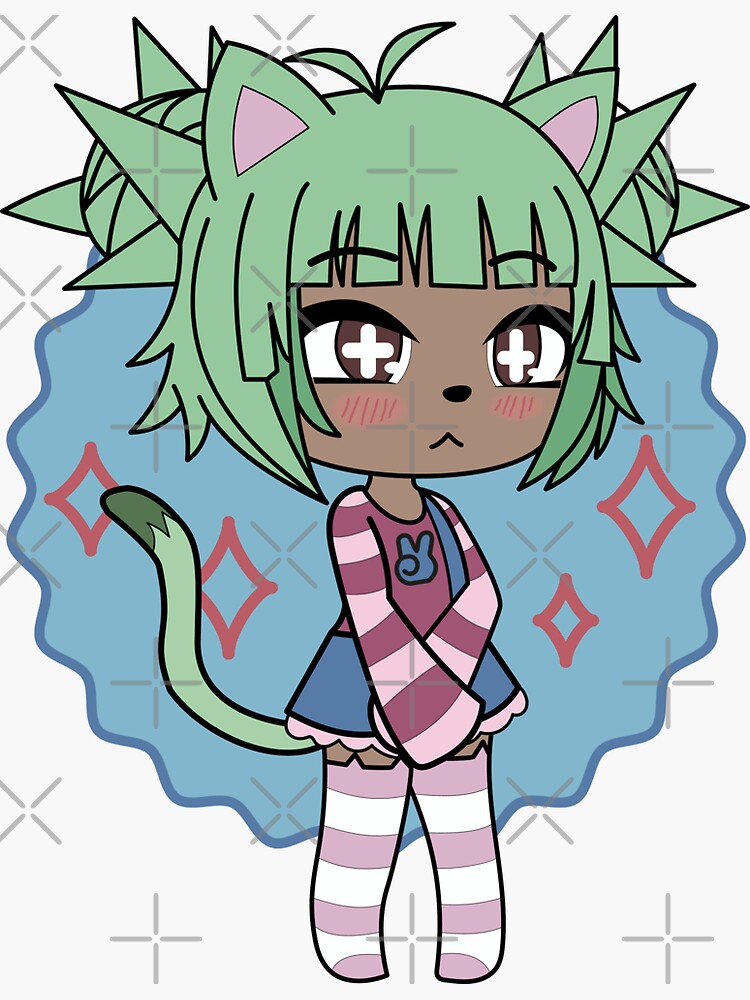 "Gacha Series - Cute Gacha girl Pika with green hair and tail" Sticker ...
