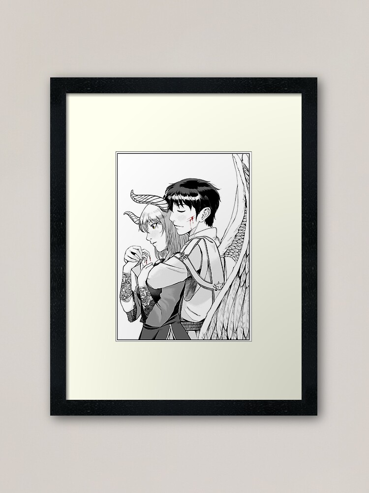 "Anime/Manga angel and demon couple romance hugging from behind" Framed ...
