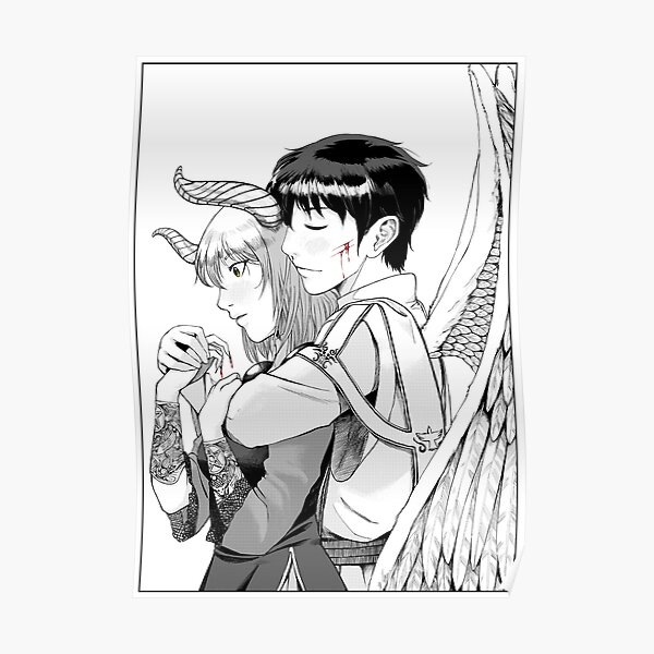 "Anime/Manga angel and demon couple romance hugging from behind" Poster ...