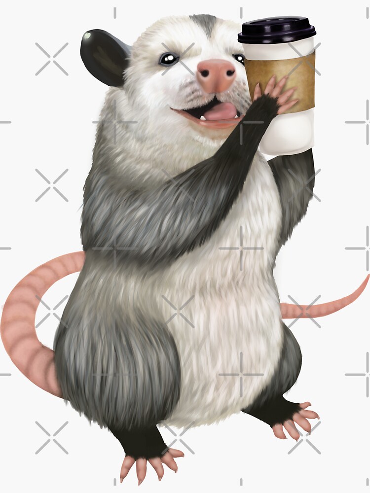 "Opossum drinking a cup of coffee" Sticker for Sale by Mehu | Redbubble