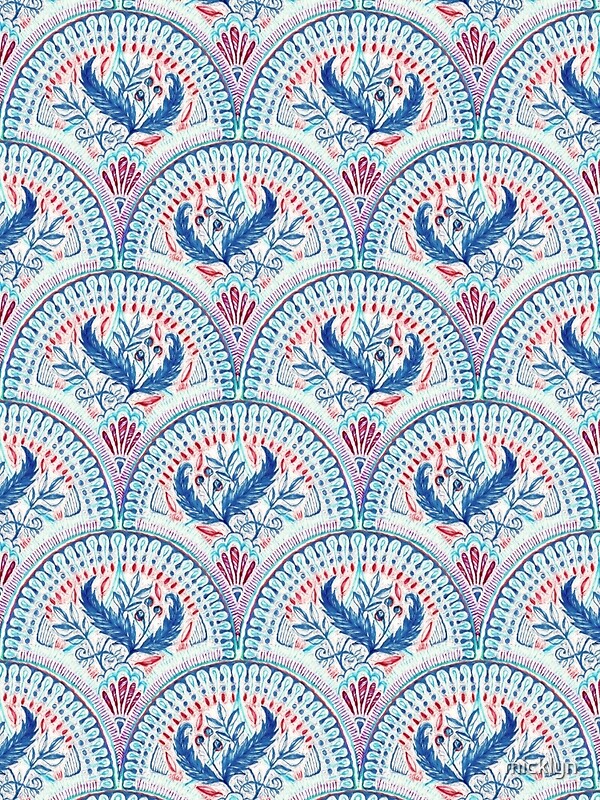 "Art Deco Fresco in Cool Mediterranean Blue and Red" by micklyn | Redbubble