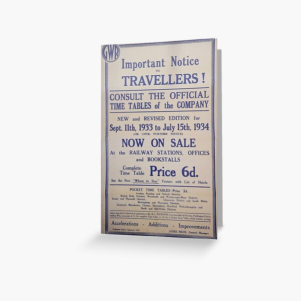 "Gwr Official timetable Sign" Greeting Card by Scenebyrail | Redbubble