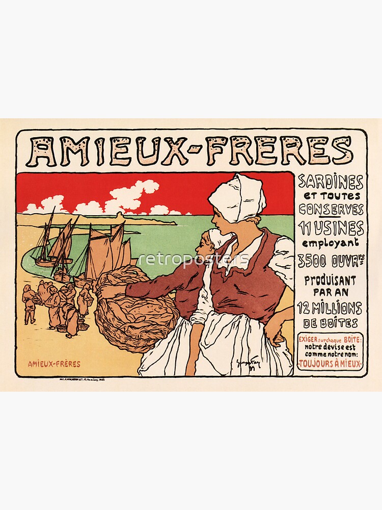 "AMIEUX FRERES SARDINES 1899 Vintage French Employment Poster ...