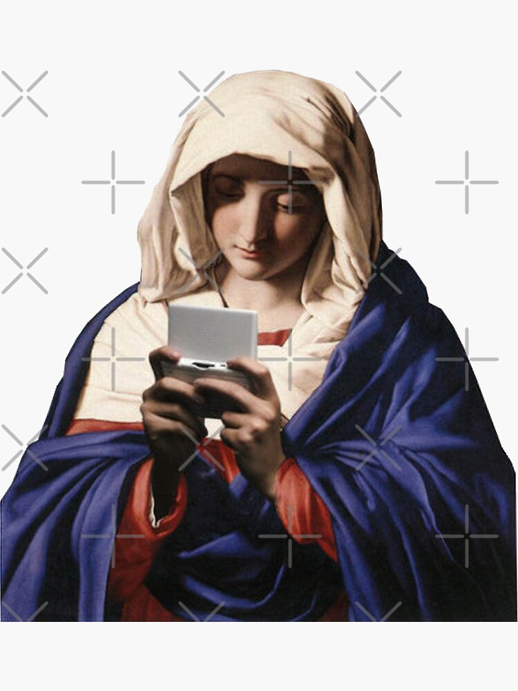 "Virgin Mary Playing Gameboy" Sticker for Sale by idkco | Redbubble