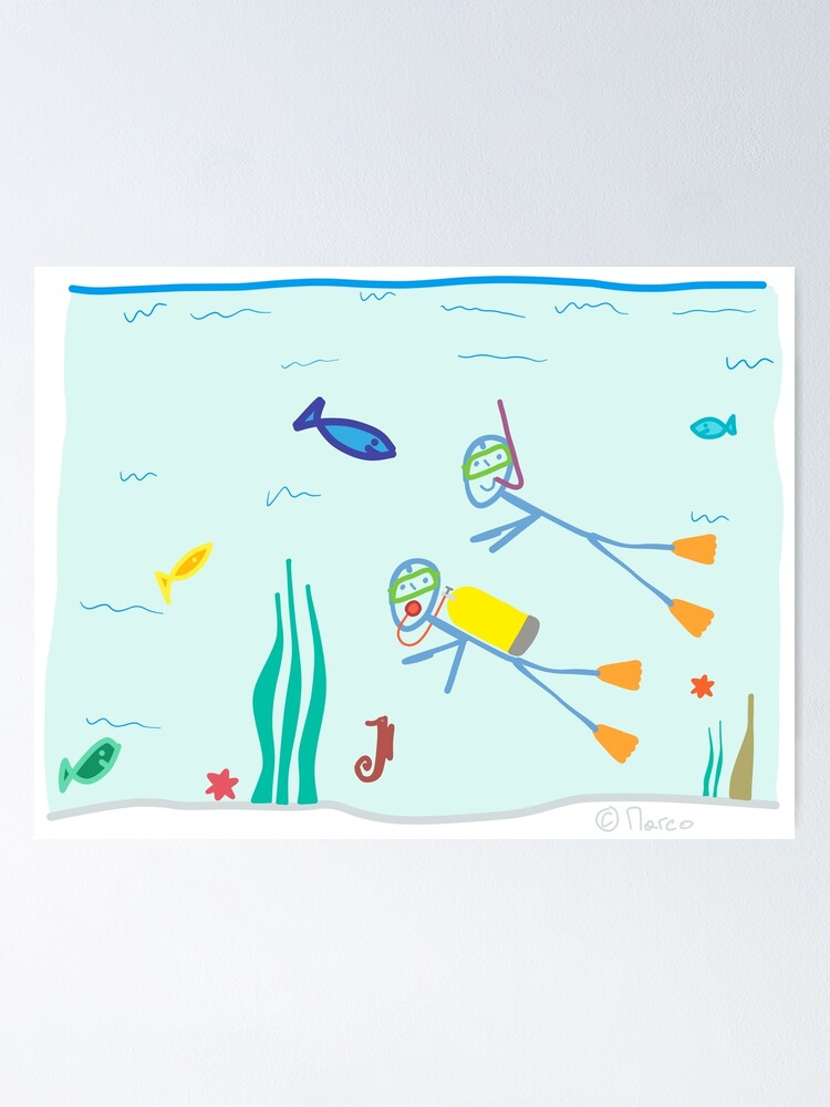 "Stick figure vacation scuba diving fish sea lake reef" Poster by ...