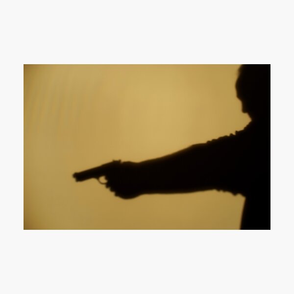 "Shadow of man pointing gun, side view, close-up" Photographic Print by ...