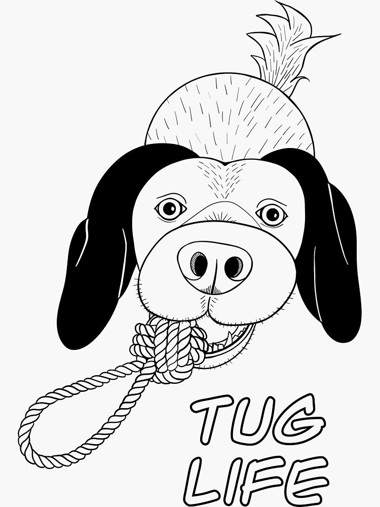 "Tug Life Dog Rope Tugging Illustration" Sticker by FoxSunDesigns ...