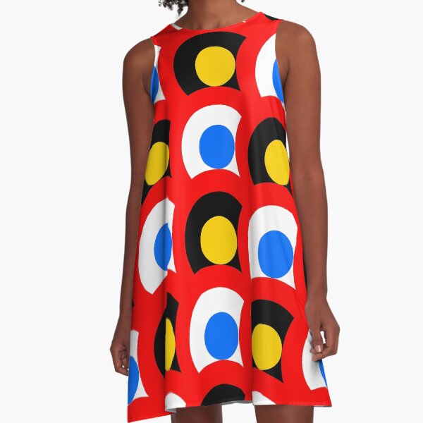 "Mod Roundel Montage (Red with Yellow and Blue Spots)" A-Line Dress for ...