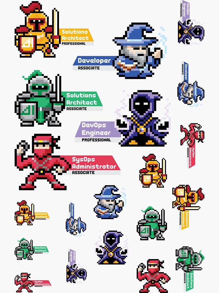 "AWS Certified 8-bit Characters - Large" Sticker for Sale by ...