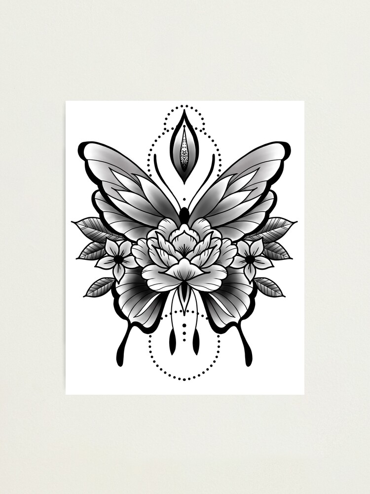 "Butterfly peony tattoo design" Photographic Print for Sale by ...