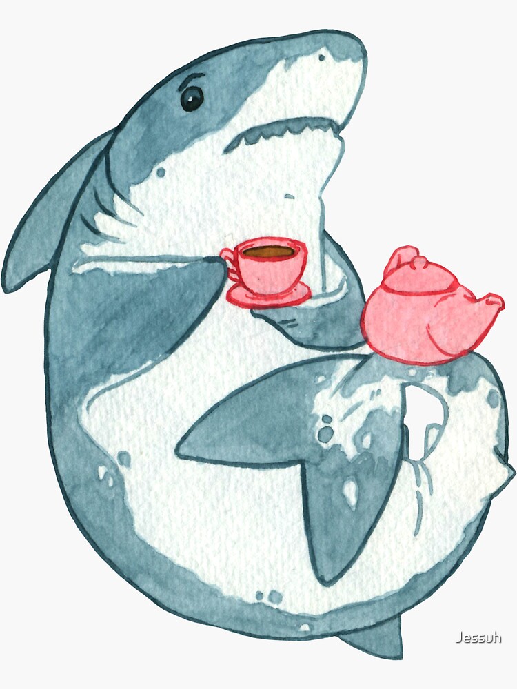 "Tea Drinking Shark" Sticker for Sale by Jessuh | Redbubble