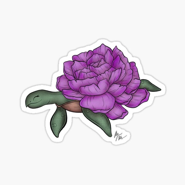 "Peony Turtle" Sticker for Sale by angela-rose-art | Redbubble