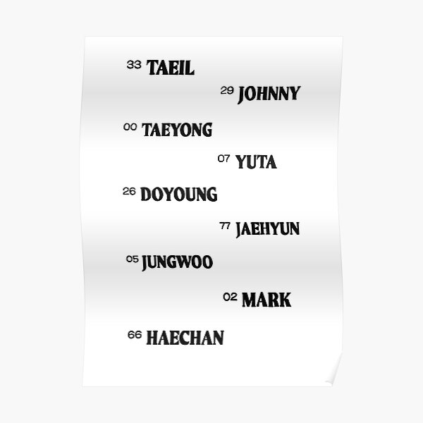 "NCT 127 Numbers and Names" Poster by suhtally | Redbubble