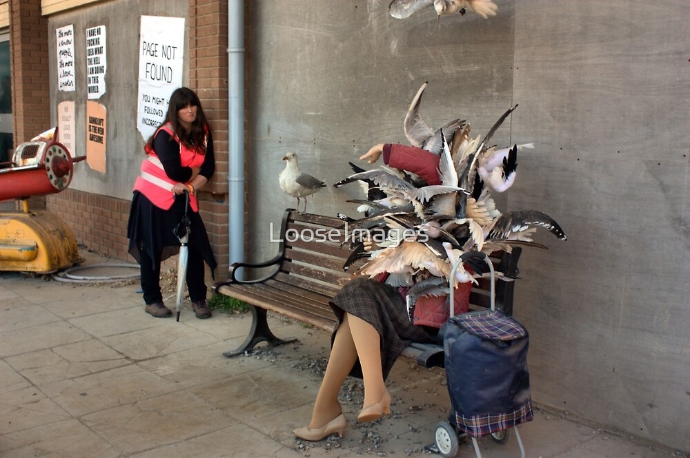 "Dismaland - Woman Being Attacked By Birds" by LooseImages | Redbubble