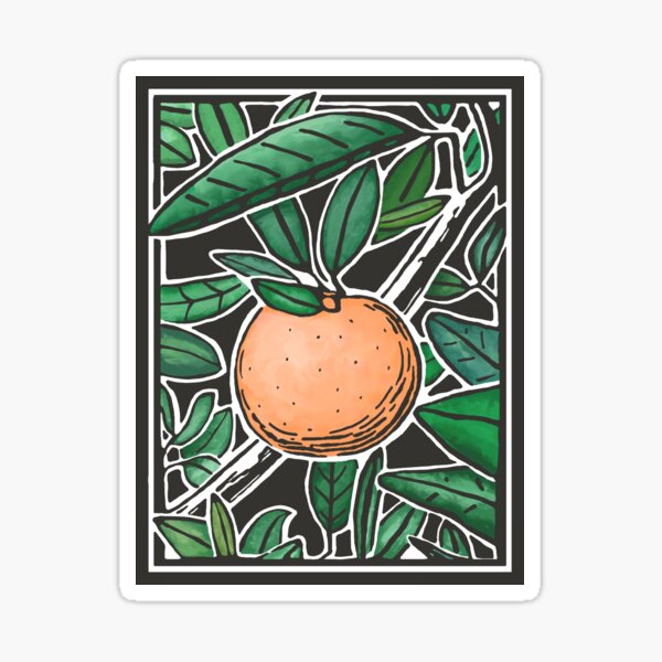 "Satsuma Orange Digital Color Linocut" Sticker by joeclaire | Redbubble