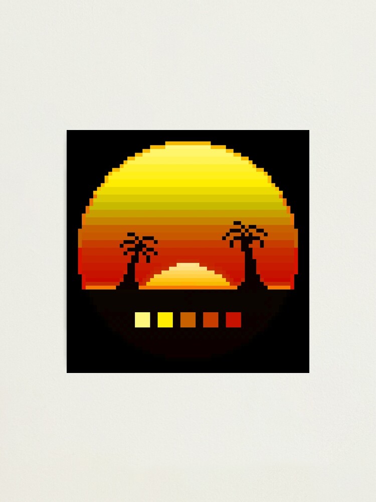 "Pixel Art 64bit Retro Miami Sonnenuntergang mit Palmen" Fotodruck von ...
