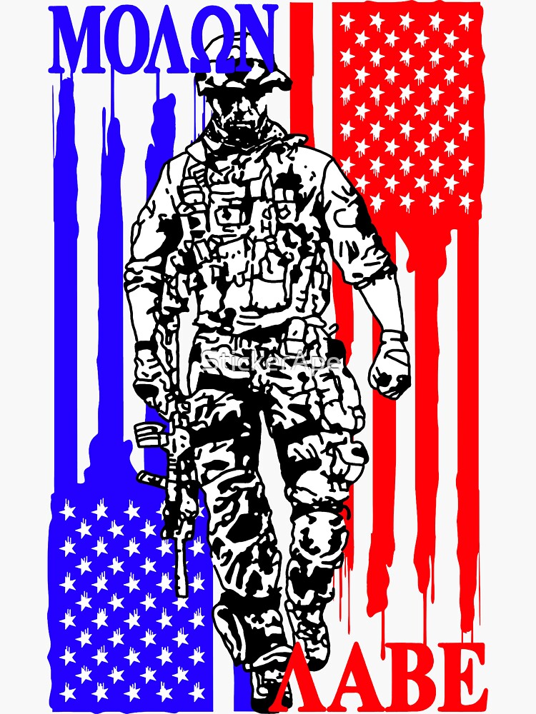 "Molon Labe; Moaon Aabe, USA;" Sticker by StickerApe | Redbubble